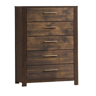 48 Inches 5 Drawer Wooden Chest with Grains, Rustic Brown - Bed Bath ...