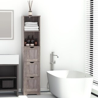 Tall Narrow Bathroom Floor Cabinet with 3 Drawers 2 Shelves,Free ...