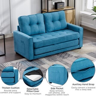 Folding Recliner Loveseat, Pull-Out Blue Sleeper Sofa Bed with Pocket ...