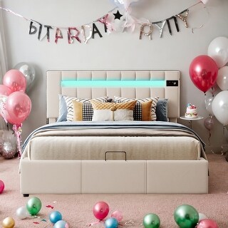 Queen Size Upholstered Bed with LED light, Bluetooth Player and USB ...