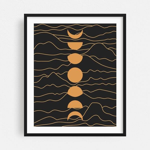 Moon Phases Mountains Black Line Drawings Abstract Art Print/Poster ...