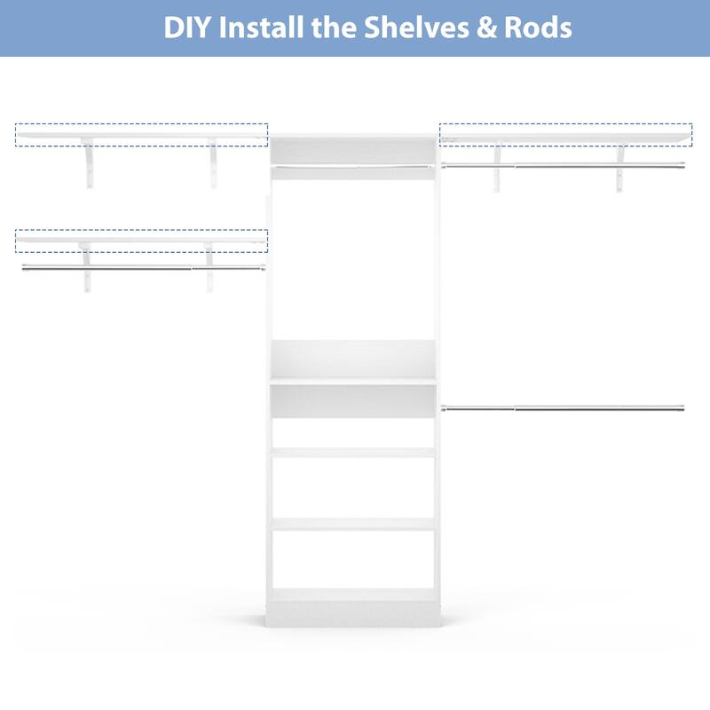 96'' Walk-in Closet Organizer System with Wooden Drawers ＆ Hanging Rods ...
