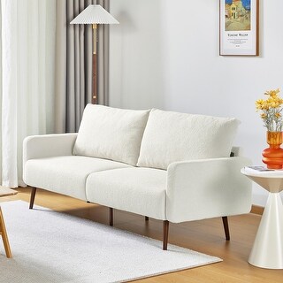Linen Loveseat Light apricot Mid-Century Upholstered Accent Couch ...
