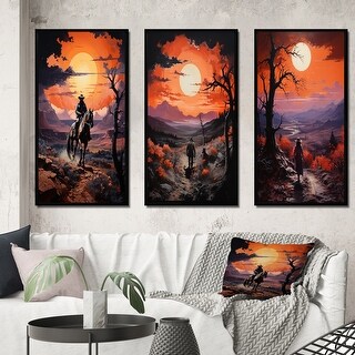 Designart "Western Cowboy Rugged" Western Framed Wall Art Set Of 3 ...