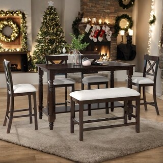 Elegant 6-Piece Counter Height Dining Table Set Table with Shelf 4 ...