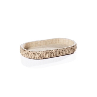 Reggio Loom Oval Raffia Tray with Leather Trim - Bed Bath & Beyond - 42877508