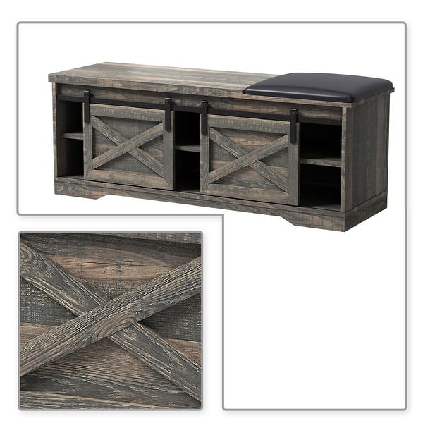 Vintage Farmhouse Style Wooden Storage Bench with Sliding Doors - Bed ...