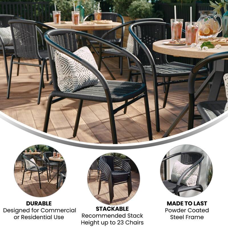 Indoor/Outdoor Stacking Rattan Restaurant Patio Chairs (Set of 4 ...