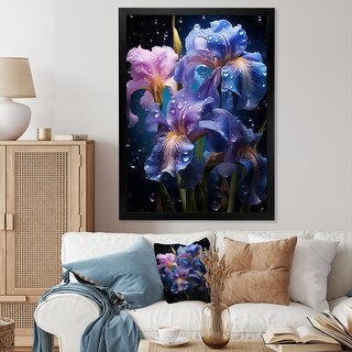 Designart "Purple Black Iridescent Irises I" Irises Framed Wall Decor ...