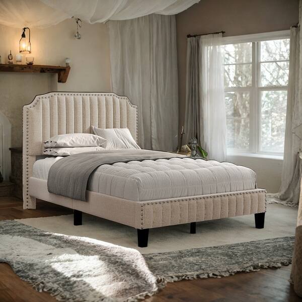 Full Size Modern Linen Curved Upholstered Platform Bed Bed Bath