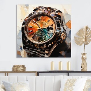 Designart "Silver Orange Luxury Watch Jet Jewel" Fashion Metal Wall Art ...