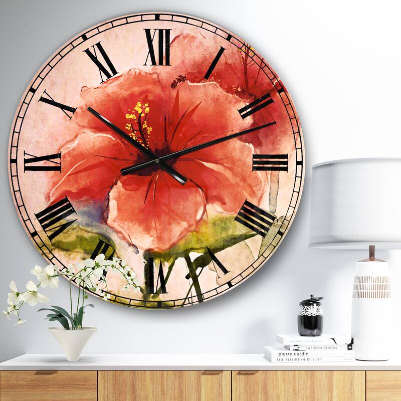 Designart 'Watercolor Painting Red Hibiscus Flower' Floral Large Wall ...