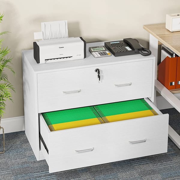 2-Drawer Lateral File Cabinet, Large Wood Storage Cabinet with Lock ...