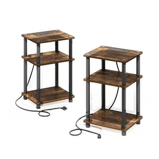 Furinno Just 3-Tier Turn-N-Tube USB and Type-C Charging Port End Table ...