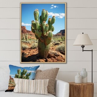 Designart "Green Blue Cactus Desert Guardian Organ I" Cactus Framed ...