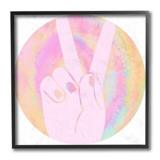 Stupell Peace Sign Hand Pose Groovy Pink Pattern Framed Wall Art, 12 x ...