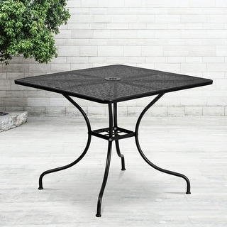 Square black indoor and outdoor steel terrace table with umbrella hole ...