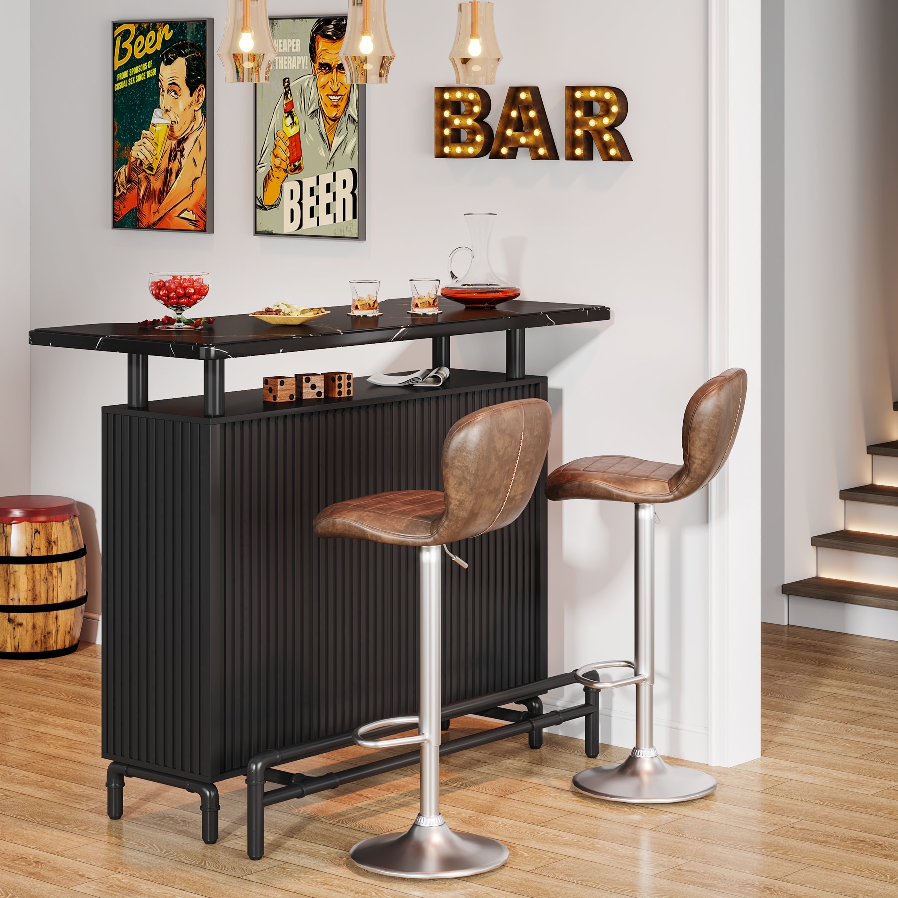 3 Tiers Modern Home Liquor Bar Unit with Faux Marble Tabletop Stemware Holder and Footrest for Home Kitchen Pub Bed Bath Beyond 38369839