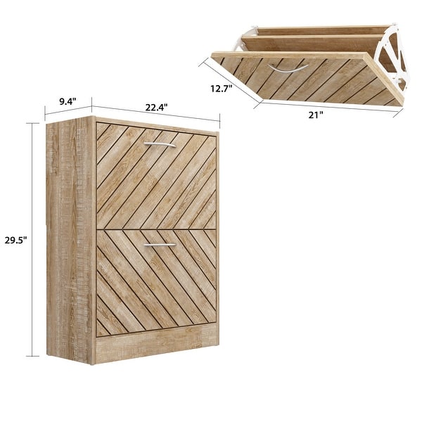Timechee 8 Pair Shoe Storage Cabinet with 2 Drawers, Wood Color - Bed ...