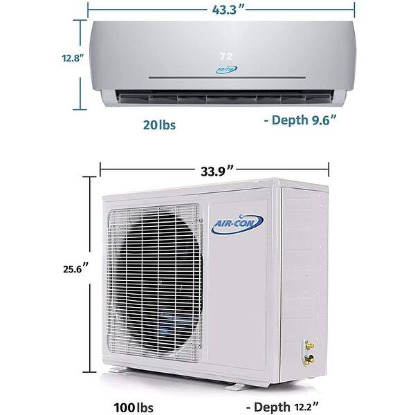 Air-Con Blue Series 3 18000 BTU Ductless Mini Split 230V Air ...
