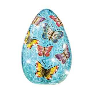 LED Lighted and Hand-painted Butterflies Crackled Glass Egg - 5.5 x 8. ...