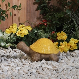13" Ceramic Tortoise Decor Contemporary Yellow and Beige Decorative ...