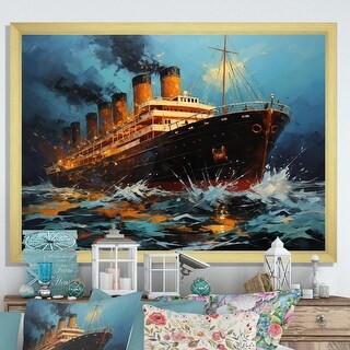 Designart "Boat Titanic Collage Interwoven II" Transportation Framed ...