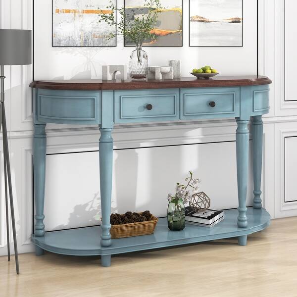 Semi-Circle Curved Design Console Table with Open Style Solid Wood ...