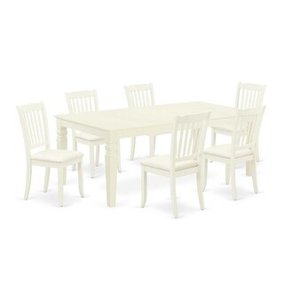 Modern 7Pc Dinette Set - Rectangular Table with Leaf & 6 Linen Chairs - White Finish - 84 - Bed ...