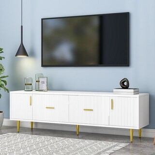 Large Capacity Storage TV Stand with Champagne Handle and Legs, White ...