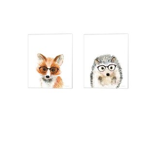 Mercedes Lopez Charro 'Fox & Hedgehog in Glasses' Canvas Art (Set of 2 ...