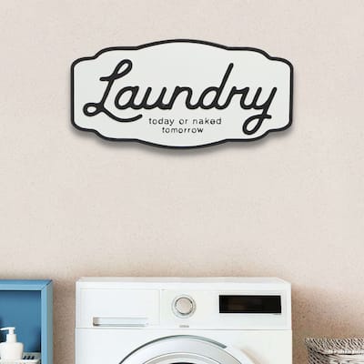 White Metal Laundry Wall Sign - Overstock - 36272338