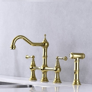 Bridge Dual Handles Kitchen Faucet with Pull-Out Side Spray in - Bed ...