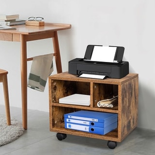 3 Grids Wooden Printer Stand With Wheels Antique Wood - Bed Bath ...
