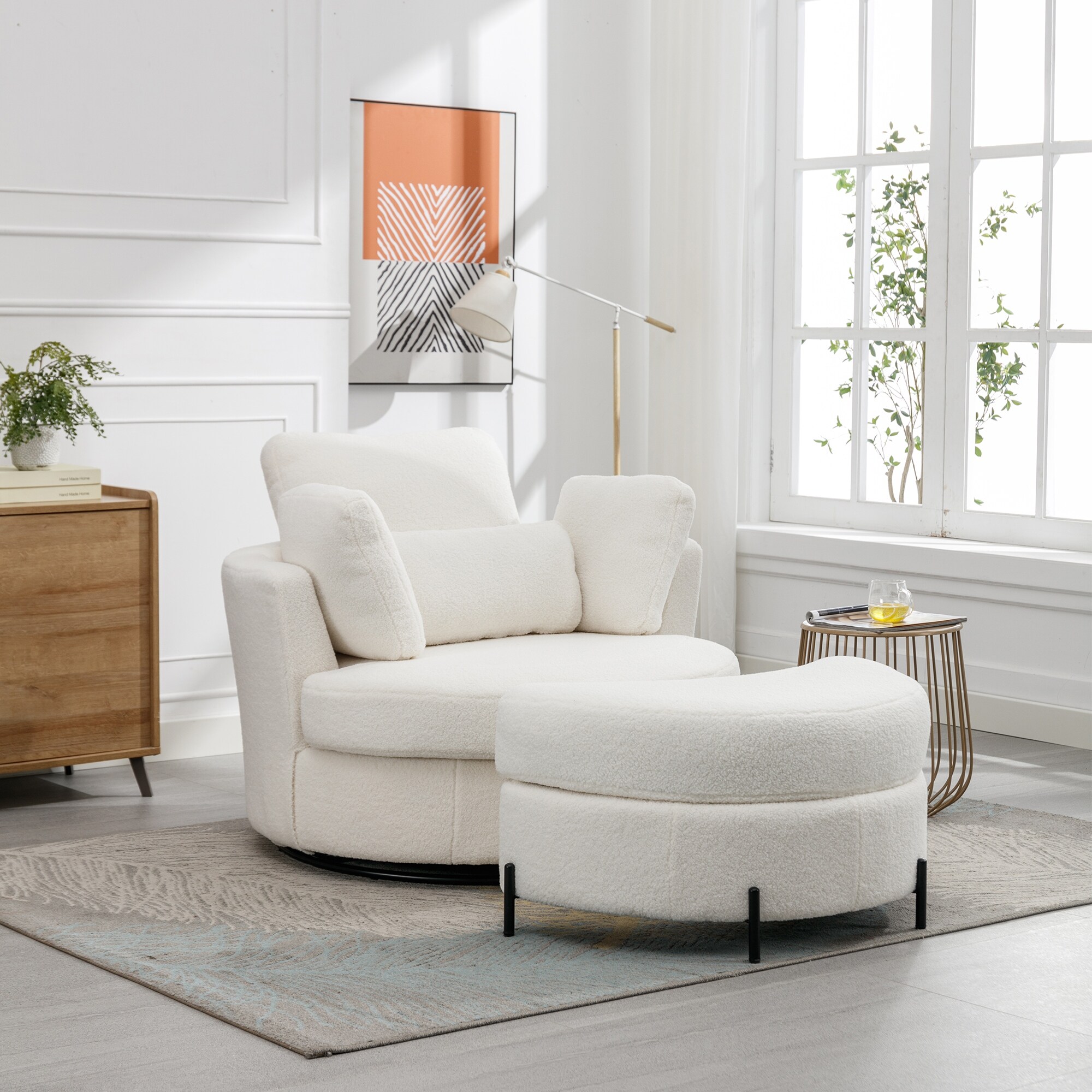 Swivel Accent Barrel Chair and Half Crescent Moon Ottoman - Bed Bath ...