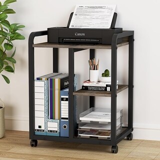 Mobile Printer Stand with Storage Shelves, 3-Shelf Rolling Printer Cart ...