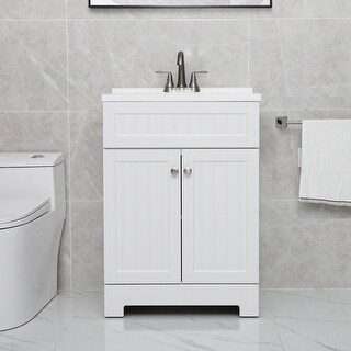Eclife 24" Bathroom Vanity Set W/ Drop in Resin Sink White Cabinet ...