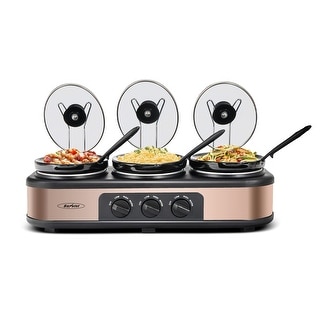 Triple Slow Cooker and Buffet Server, Mini Slow Cooker with 3 Ceramic ...