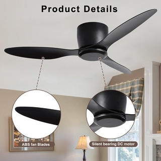 52" Flush Mount Ceiling Fan without light,3 Reversible Blades,with 6 ...