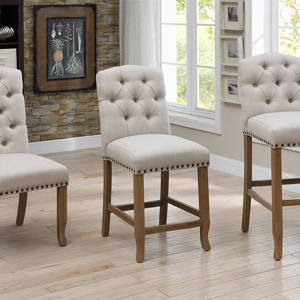 Hail Rustic Fabric Tufted Nailheads Counter Height Chairs by Furniture ...