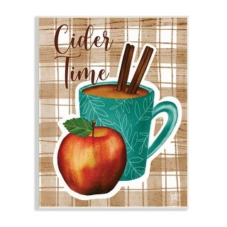 Stupell Warm Apple Cider Time Beverage Brown Farm Plaid Wood Wall Art ...