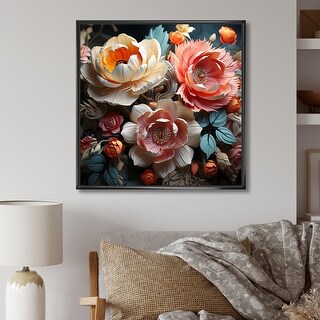 Designart "Cubist Paper Bouquet Rose Grace" Roses Framed Wall Art ...