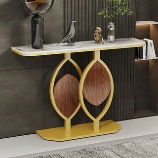 Modern Glossy Artifical Marble Console Table - Bed Bath & Beyond - 38442359