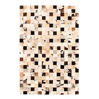 ECARPETGALLERY Handmade Cowhide Patchwork Ivory Leather Rug - 5'3 x 7 ...