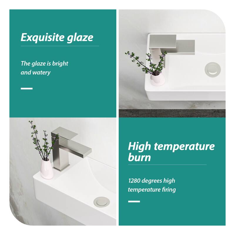 Ceramic Rectangle Wall Mount Bathroom Sink with Single Faucet Hole ...