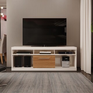 71 Inch TV Media Entertainment Center, 5 Cubbies, 1 Sliding Door, White ...