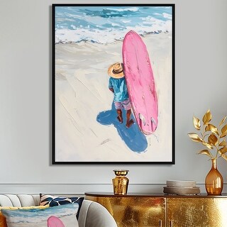 Designart "Cowboy Surfer At Crystal Beach" Cowgirls Framed Wall Art ...