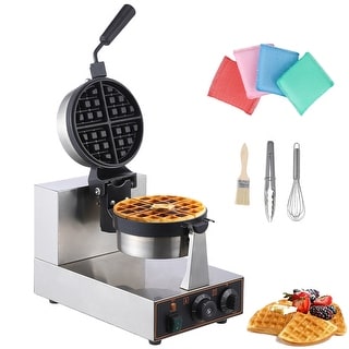 1200W Rotatable Commercial Round Waffle Maker with Temp and Time ...