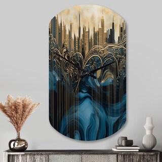 Designart - Gold And Blue Urban Elegance I - City Art Deco Wall Clocks ...