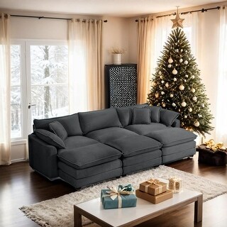 Artsy Sectional Modular Deep 3-Seater Sofa with 3 Ottomans, Corduroy ...